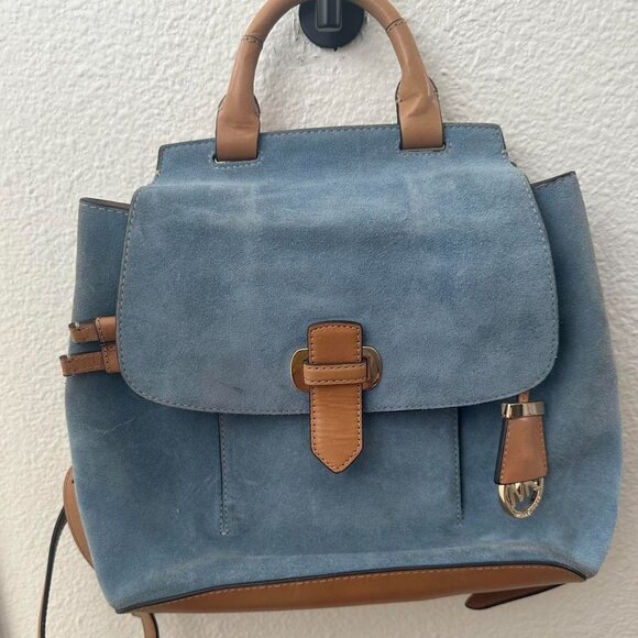 MICHAEL Michael Kors | Bags | Michael Kors Blue Suede Backpack ...